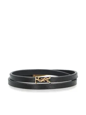 Saint Laurent Double-wrap Leather Bracelet - Black