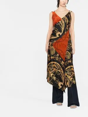 MARINE SERRE Graphic Print Silk Slip Dress