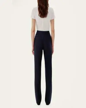 Another Tomorrow Merino Wool Classic Trouser Pants - Navy