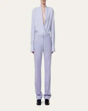 Another Tomorrow Merino Wool Classic Trouser Pants - Navy