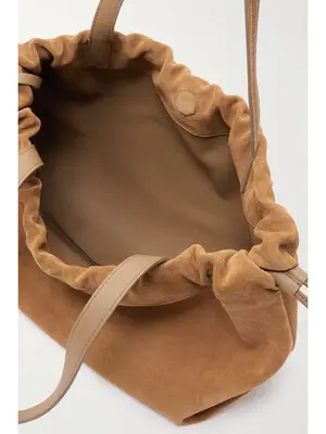 Brunello Cucinelli Leather-trimmed Bead-embellished Suede Tote