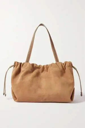 Brunello Cucinelli Leather-trimmed Bead-embellished Suede Tote