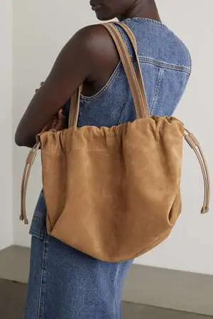 Brunello Cucinelli Leather-trimmed Bead-embellished Suede Tote