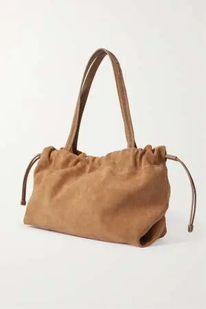 Brunello Cucinelli Leather-trimmed Bead-embellished Suede Tote