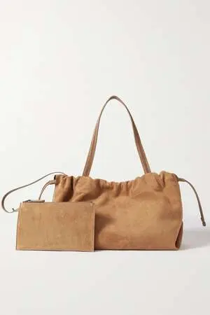 Brunello Cucinelli Leather-trimmed Bead-embellished Suede Tote