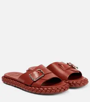 Chloé Pip Leather Slides - Brown
