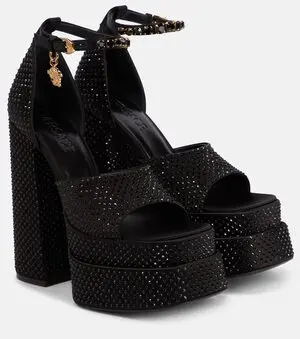 Versace Medusa Aevitas Embellished Platform Sandals - Black