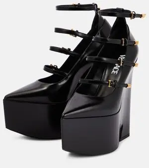 Versace Tempest Leather Platform Pumps - Black