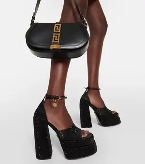 Versace Medusa Aevitas Embellished Platform Sandals - Black
