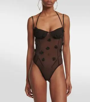 Jacquemus Appliqué Mesh Bodysuit - Brown