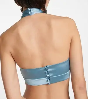 Alessandra Rich Ruched Satin Crop Top - Blue