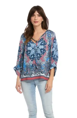 Karen Kane Paisley Ruffle Sleeve Top