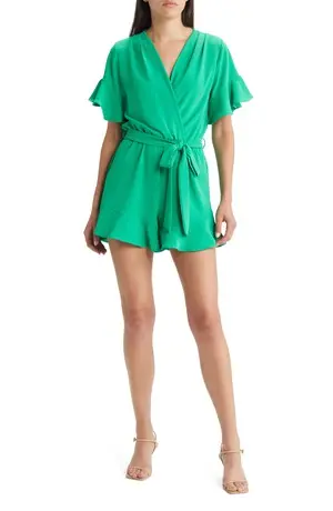 Fraiche By J Fraiche By J Surplice Flutter Sleeve Romper Green