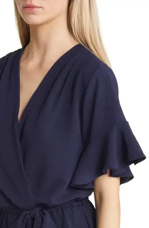 Fraiche By J Surplice Flutter Sleeve Romper - Navy