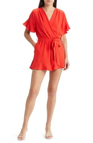 Fraiche By J Fraiche By J Surplice Flutter Sleeve Romper Orange