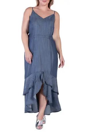 STANDARDS & PRACTICES Tiered Ruffle Chambray Maxi Dress