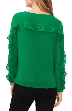 Chaus Ruffle Sleeve V-neck Blouse - Lush Green 334