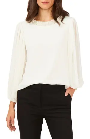 Chaus Embellished Balloon Sleeve Blouse Ivory