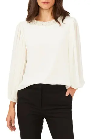 Chaus Embellished Balloon Sleeve Blouse - Lily Ivory 538