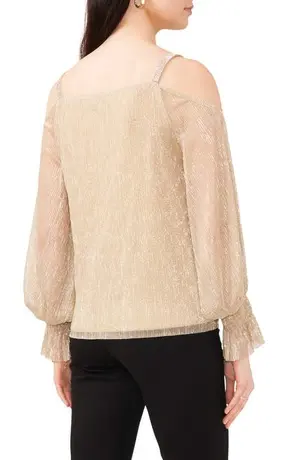Chaus Rhinestone Cold Shoulder Metallic Blouse