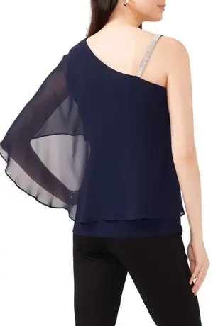 Chaus Rhinestone Strap Overlay One-shoulder Top - Navy