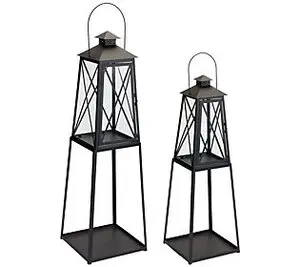 MELROSE Metal Lantern With Tapered Stand Set F Two - One-color