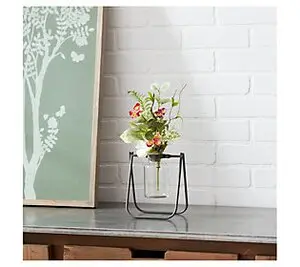 MELROSE Hanging Jar Vase In Metal Stand