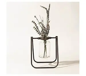 MELROSE Hanging Jar Vase In Metal Stand
