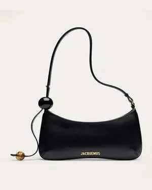 Jacquemus Le Bisou Perle Leather Shoulder Bag - Black