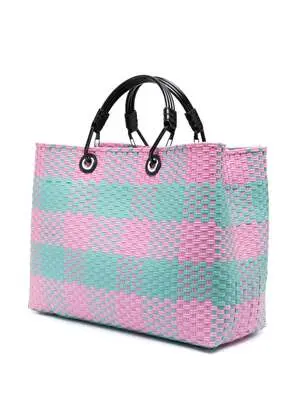 Emporio Armani Check-pattern Woven Tote Bag