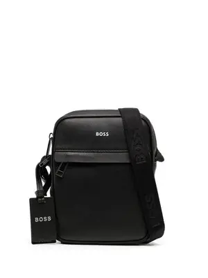 BOSS Leather Messenger Bag With Logo