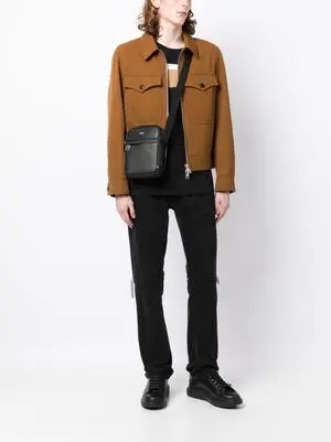 BOSS Leather Messenger Bag With Logo