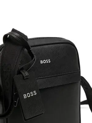 BOSS Leather Messenger Bag With Logo