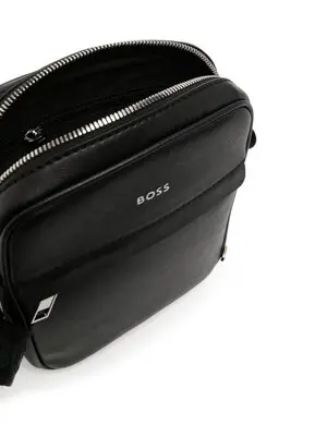 BOSS Leather Messenger Bag With Logo