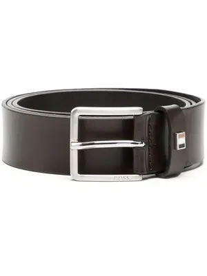 BOSS Logo-engraved Leather Buckle Belt - Brown