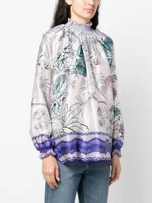 F.R.S FOR RESTLESS SLEEPERS Shirred-neck Floral Print Blouse