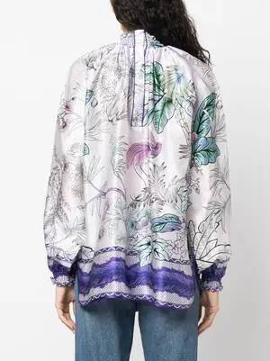 F.R.S FOR RESTLESS SLEEPERS Shirred-neck Floral Print Blouse