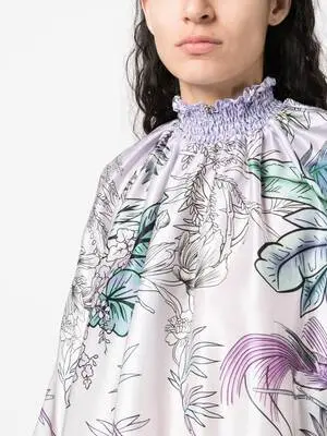 F.R.S FOR RESTLESS SLEEPERS Shirred-neck Floral Print Blouse
