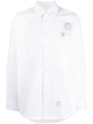 Thom Browne Madras Flower Patch-embroidered Cotton Shirt