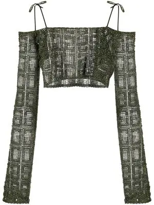 Gcds Off-shoulder Macramé Crop Top