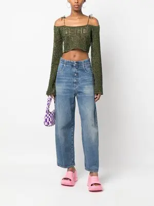 Gcds Off-shoulder Macramé Crop Top