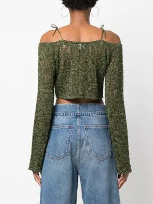 Gcds Off-shoulder Macramé Crop Top