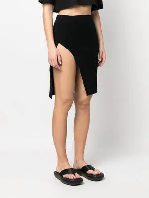 LANEUS Ribbed-knit Asymmetric Midi Skirt - Black