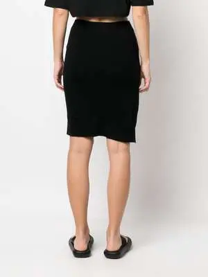LANEUS Ribbed-knit Asymmetric Midi Skirt - Black