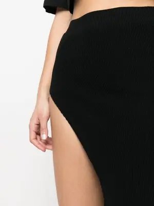 LANEUS Ribbed-knit Asymmetric Midi Skirt - Black