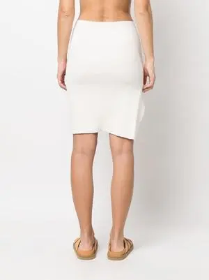 LANEUS Ribbed Knit Asymmetric Midi Skirt - White