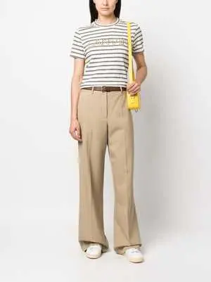 LANVIN Logo-print Striped T-shirt - Neutrals