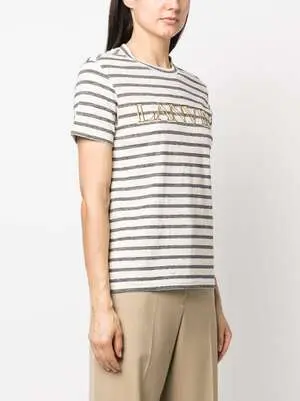LANVIN Logo-print Striped T-shirt - Neutrals
