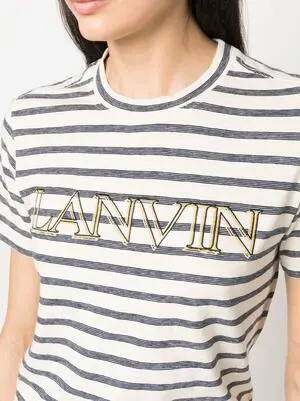 LANVIN Logo-print Striped T-shirt - Neutrals