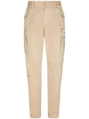 Dolce & Gabbana Logo-patch Cotton Cargo Pants - Neutrals